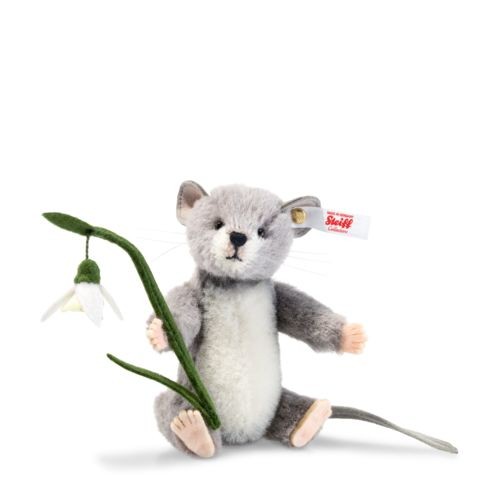 Steiff Lena Mouse. Finest grey and white alpaca. 5 ways jointed. Pink ...
