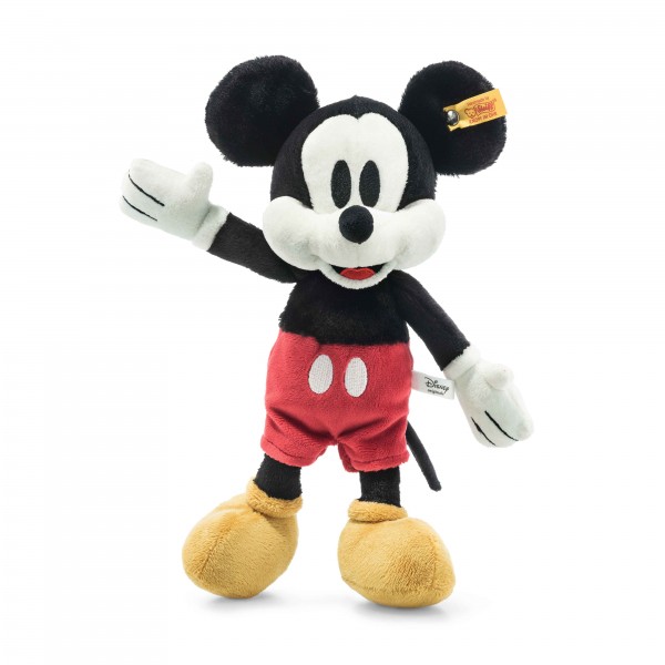 Steiff Mickey Mouse soft baby toy. Cuddly woven plush, multicolours.