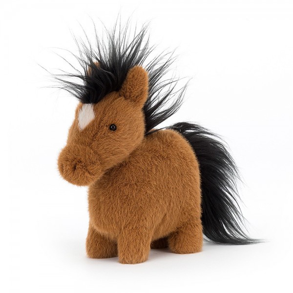 Jellycat Clippy Clop Bay Pony. Cuddly brown pony with black mane and tail.