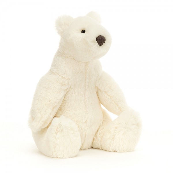 Jellycat little Hugga polar bear, sitting. Cuddly soft woven white ...
